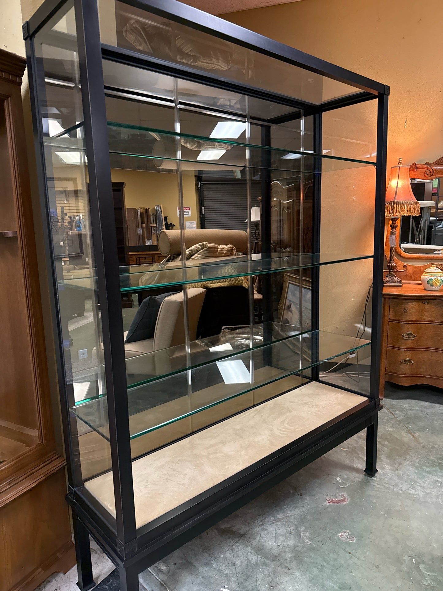 Modern Black/Mirrored Open Display Cabinet w/Greek Key ...